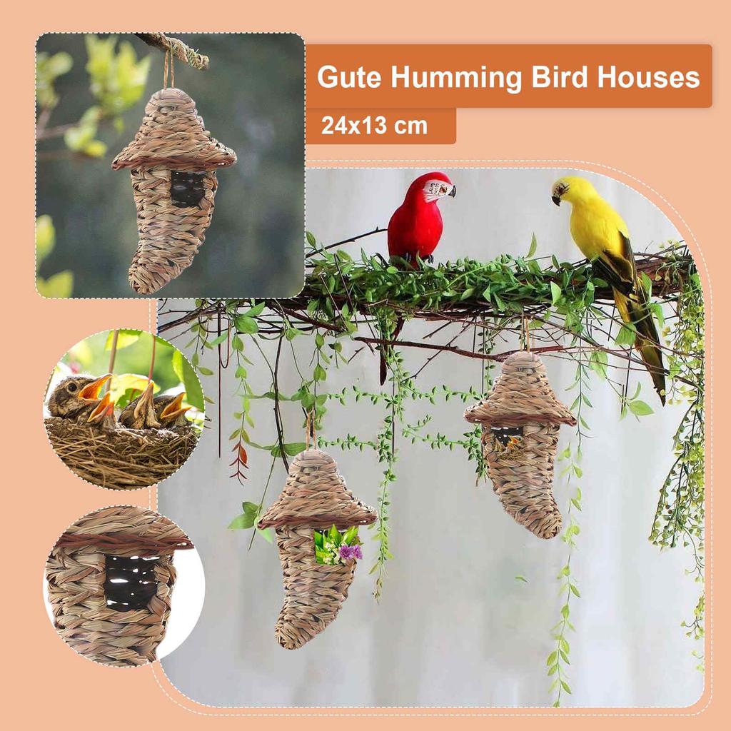 Humming Bird Houses Natural Grass Hanging Bird Hut For Home Decoration ...