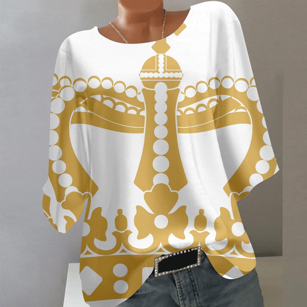 Women's Casual Summer New Loose Print Top Plus Size Fashion Short ...