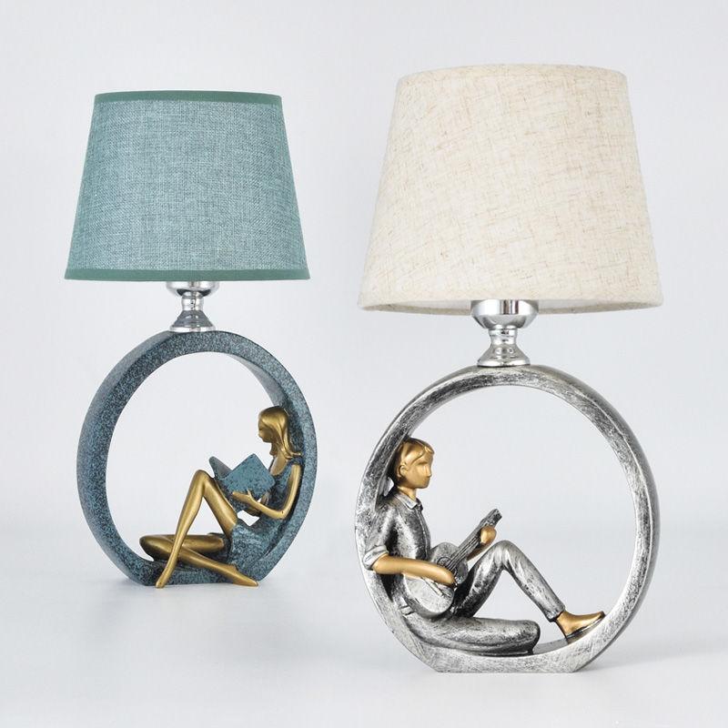 Buy Bedroom Bedside Table Lamp Cloth Lampshade Dimming Night Lights ...