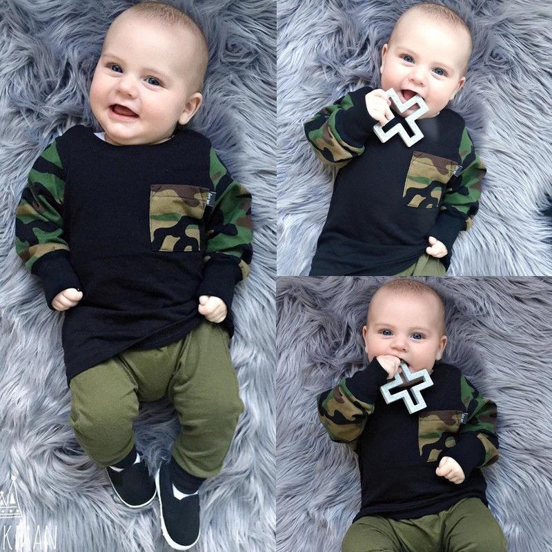 Buy Newborn Kids Baby Boys Tops T-shirt Long Pants Camouflage Outfits Set Clothes AU at ...