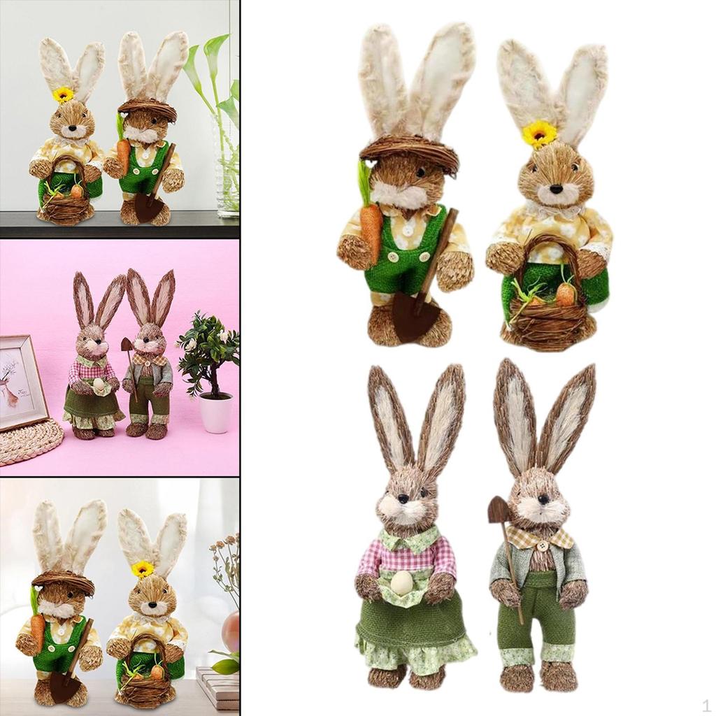 Satın alın 2 Pair Cute Straw Rabbit Easter Farmer Bunny Figure for ...