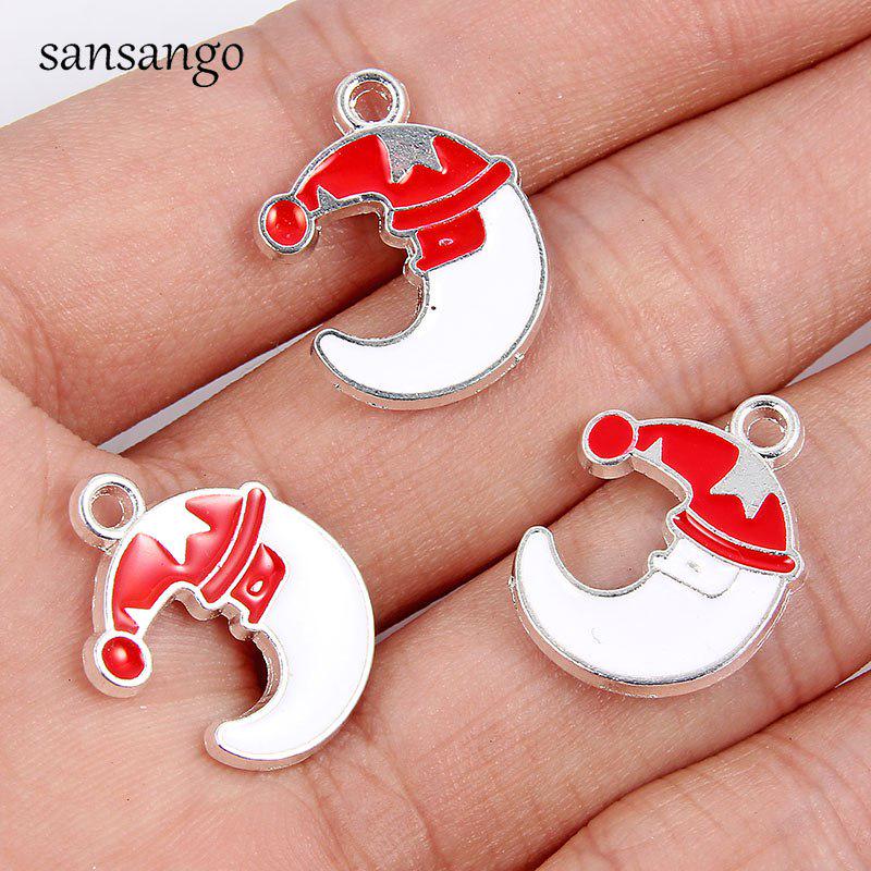 Buy 10Pcs Christmas Sock Moon Bells Multi-Shape Alloy Enamel Pendant ...