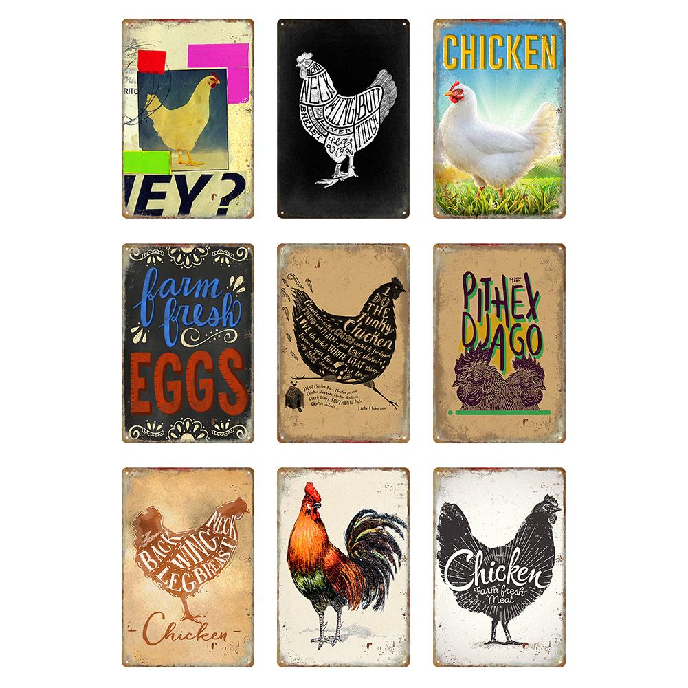 Buy 20x30cm Chicken Metal Retro Tin Painting Plate Flat Tin Sign Wall ...
