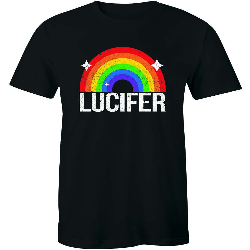 Buy Rainbow Lucifer Heaven Hell Tee Hail Satan Pumpkin Head Skeleton ...