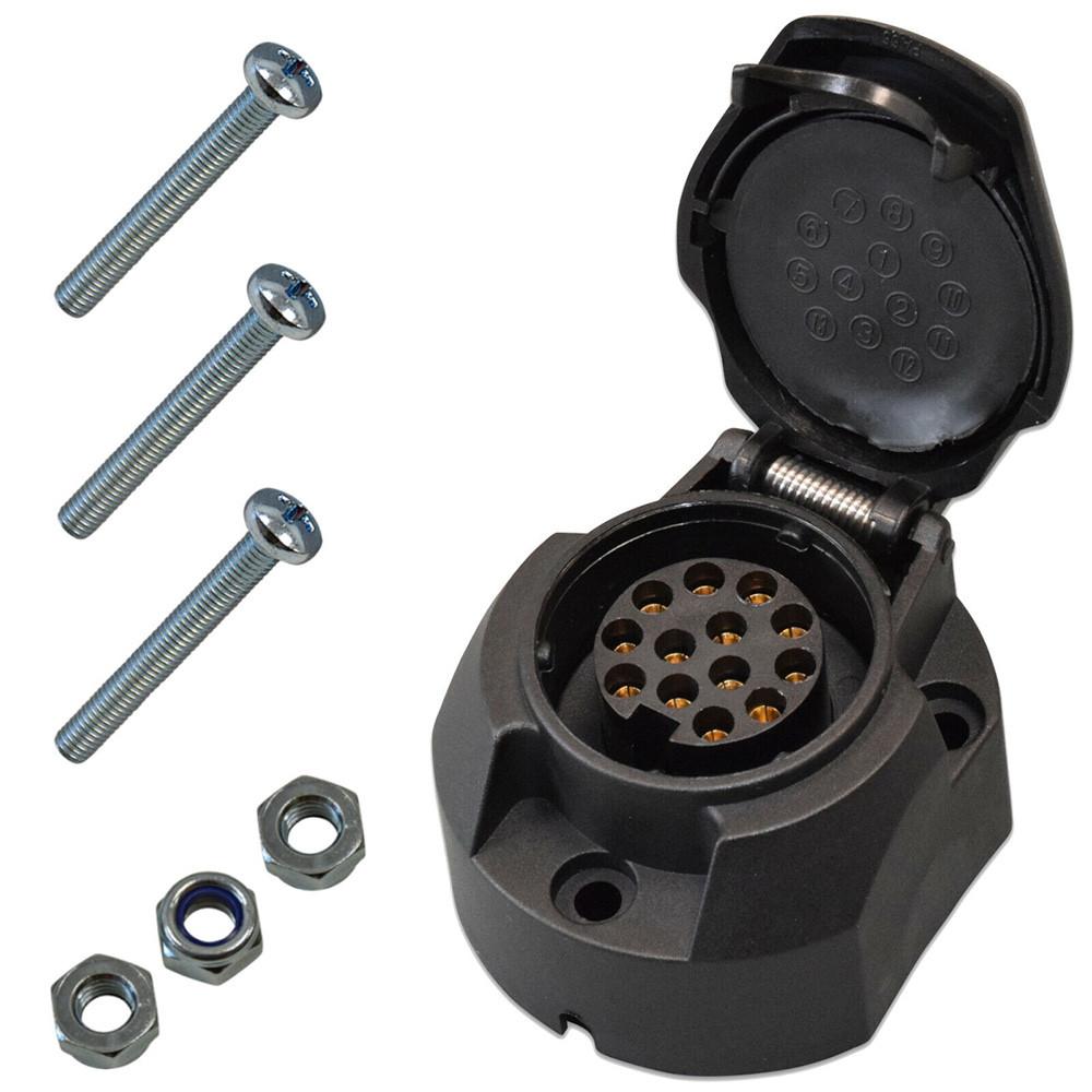 Car Trailer Socket 13-pin OVAL + Automatic Switch-off Screws + Nuts for ...