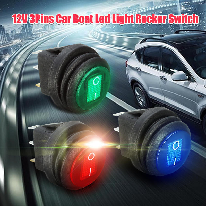 1x 12V 20A 3 Pins Car Boat Led Light On Off Round Waterproof Led Rocker ...