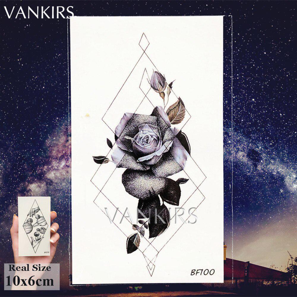 1PC Geometric Flower Temporary Tattoos Sticker Fake Black Waterproof ...