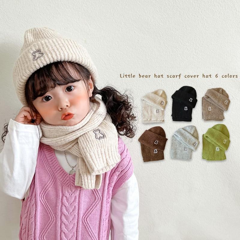 2pcs Kid Scarf Hat Set Fashion Beanie Hat Autumn Winter Warm Thicken ...