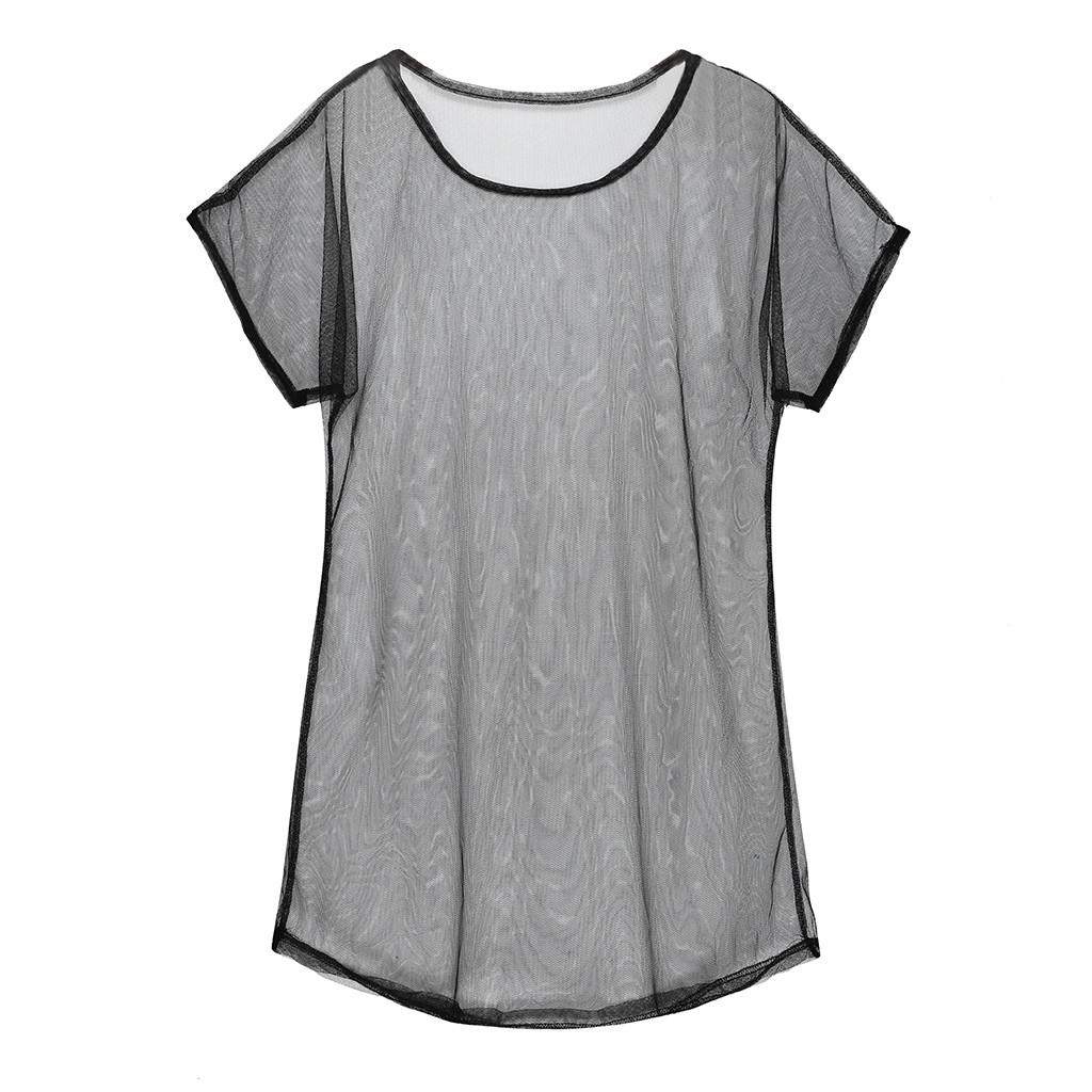 Buy Fashion Women Plus Size Mesh Shirt Cover Up T-shirt Short Sleeve ...