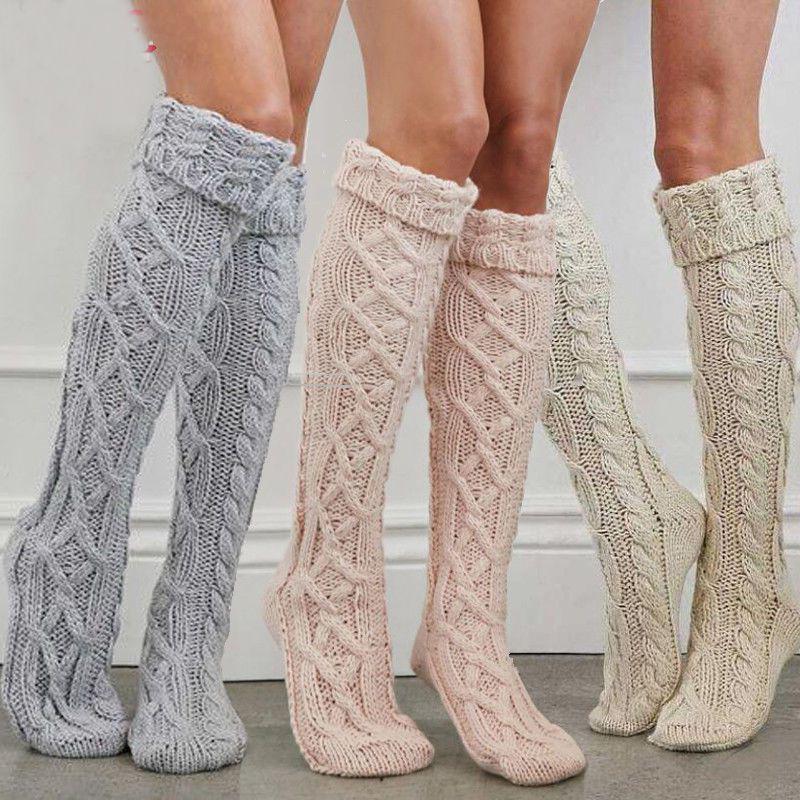 Womens Winter Cable Knit Over Knee Long Boot Thigh High Warm Socks ...