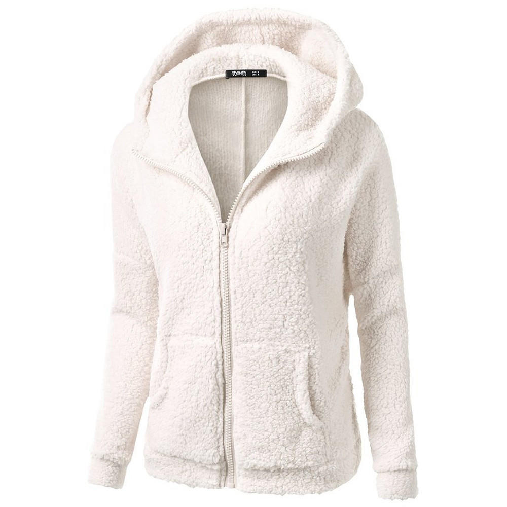 Buy Plus Size Women Hooded Sweater Coat Winter Warm Wool Zipper Coat ...