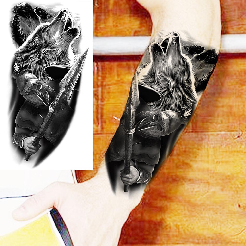 Black Scary Rose Flower Gangster Temporary Tattoos For Women Men Wolf Lion Pirate Skull Fake ...