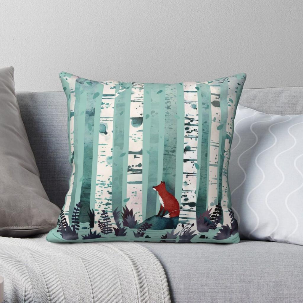 Buy The Birches Square Pillowcase Polyester Linen Velvet Creative Zip ...