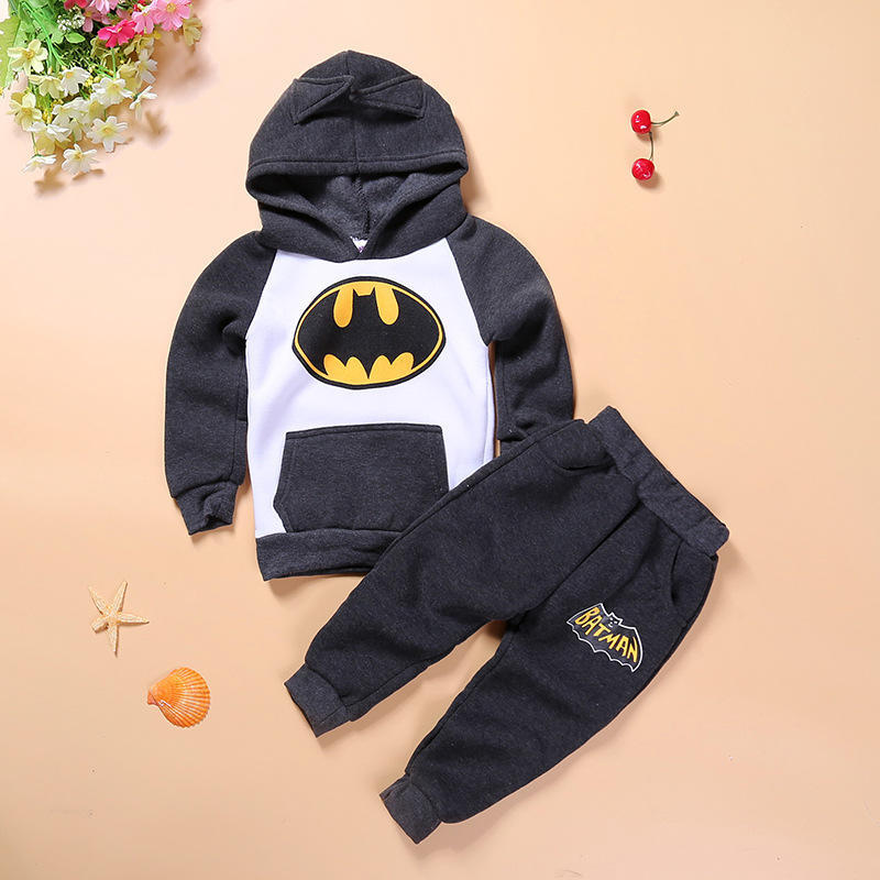 Autumn Children's Batman Cartoon Suit Plus Velvet Boys and Girls Set ...