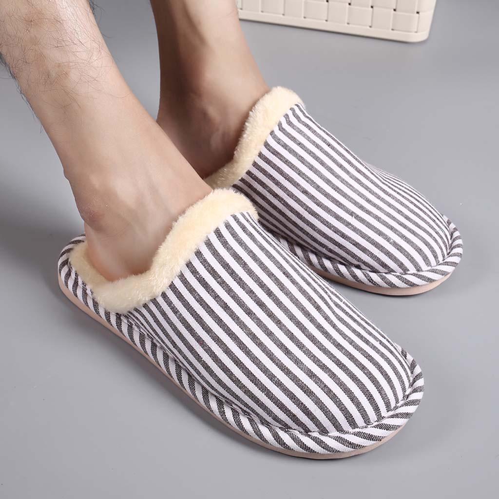 Buy LEADER Couples Striped Flock Warm Non-slip Floor Home Slippers ...