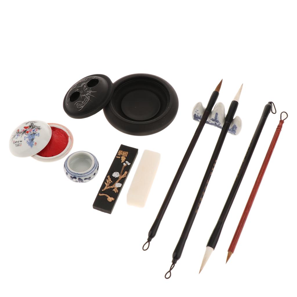 Buy Chinese Writing Set Calligraphy Tools with 4 Brushes Inkstone Ink ...