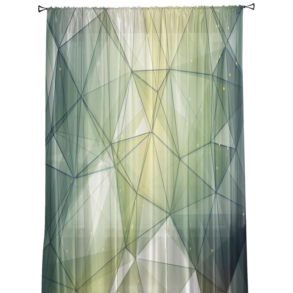 Dark Green Triangle Irregular Graphic Chiffon Sheer Curtains For Living ...