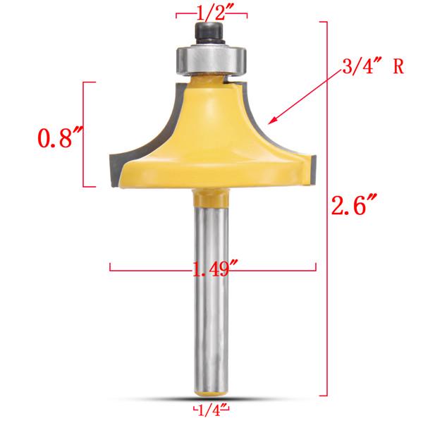 1/4 Inch Shank 3/4 Inch Radius Carbide Round Over Edging Router Bit ...