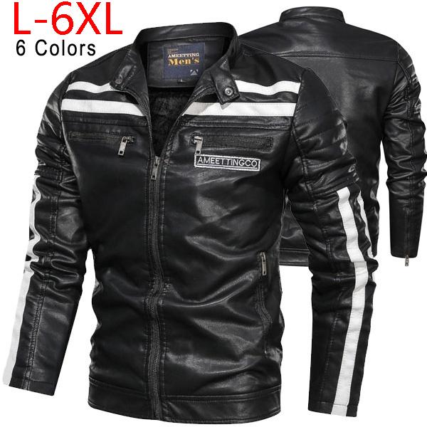 Buy Men's Fashion Motorcycle Outdoor Faux Leather Jacket Fur Lined ...