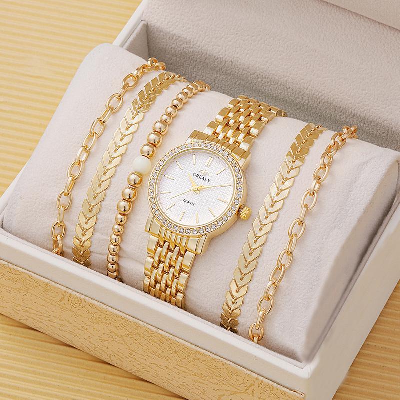 Buy 6 Pieces Ladies Watch Set Luxury Stainless Steel Quartz Watches at ...