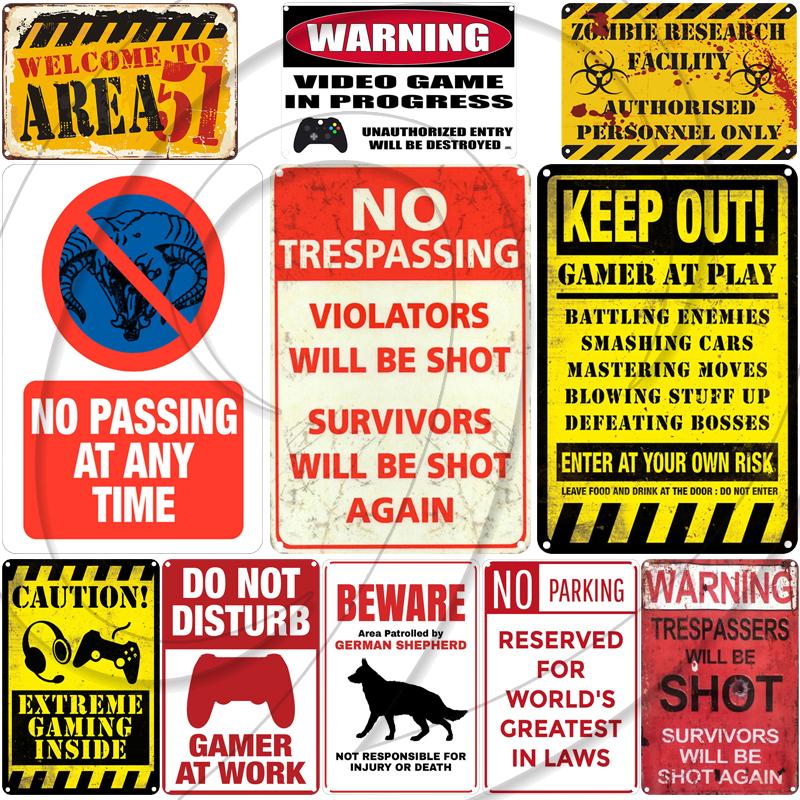 Warning Keep Out Caution Metal Signs Vintage Poster Man Cave Wall Decor ...