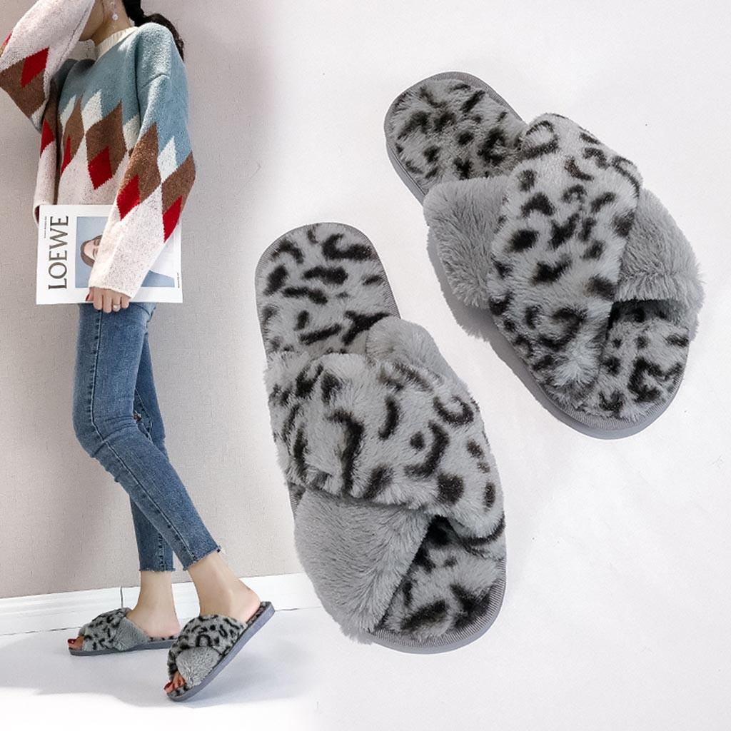 Buy LEADER Women Warm Leopard Plush Soft Slippers Indoors Anti-slip ...