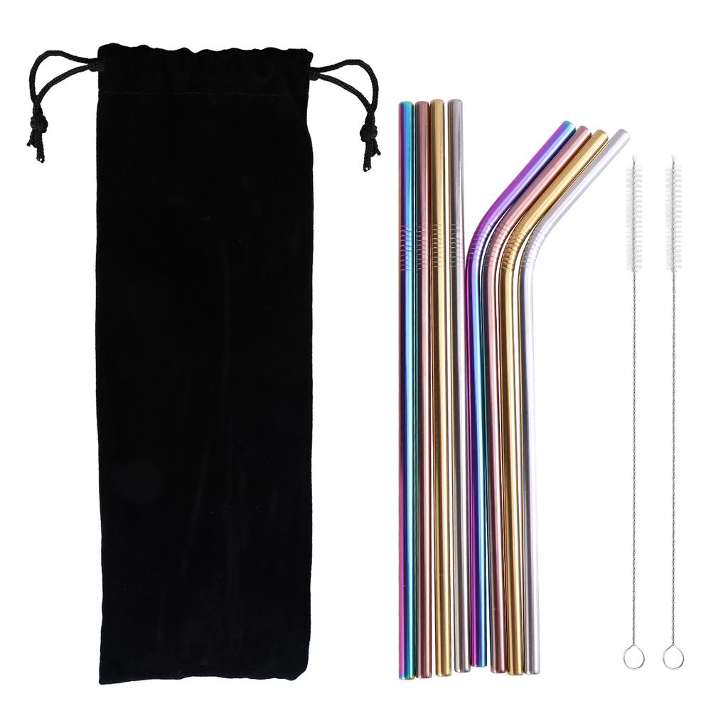11pcs Stainless Steel Drinking Straws Reusable Curved & Straight Straws ...