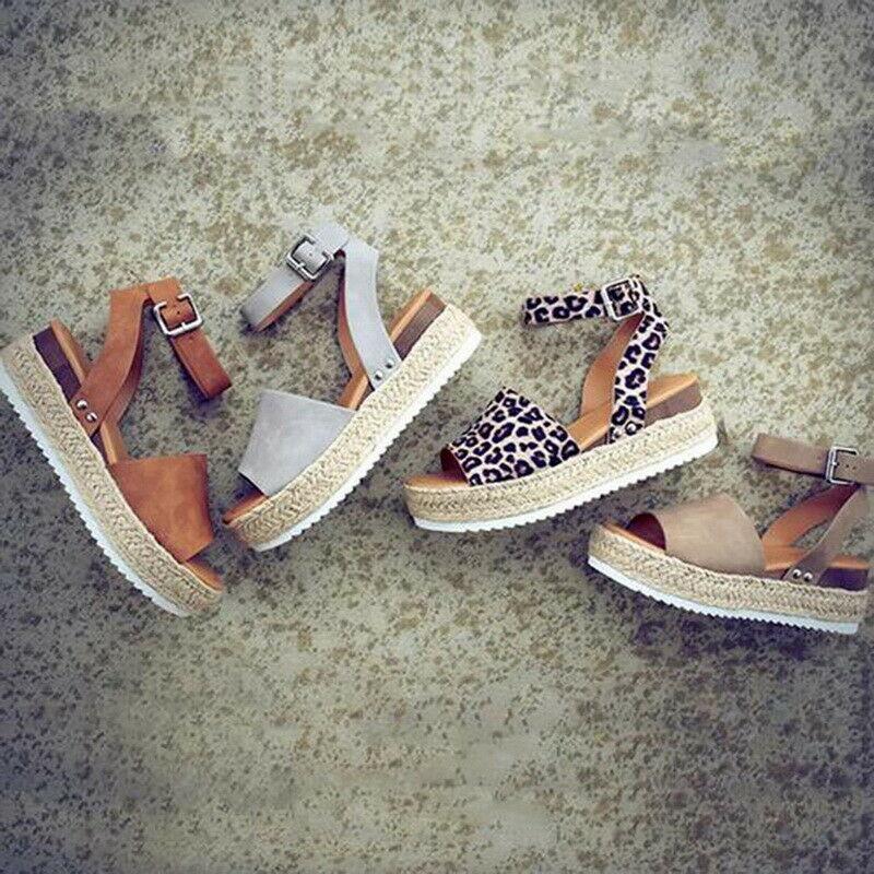 Buy Open Toe Ankle Braid Strap Straw Platform Sandals Adjustable Buckle ...