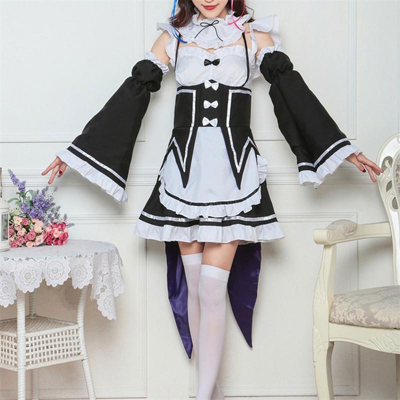 Buy Anime Cosplay Costume Ram/Rem Kawaii Sisters Maid Servant Outfit ...