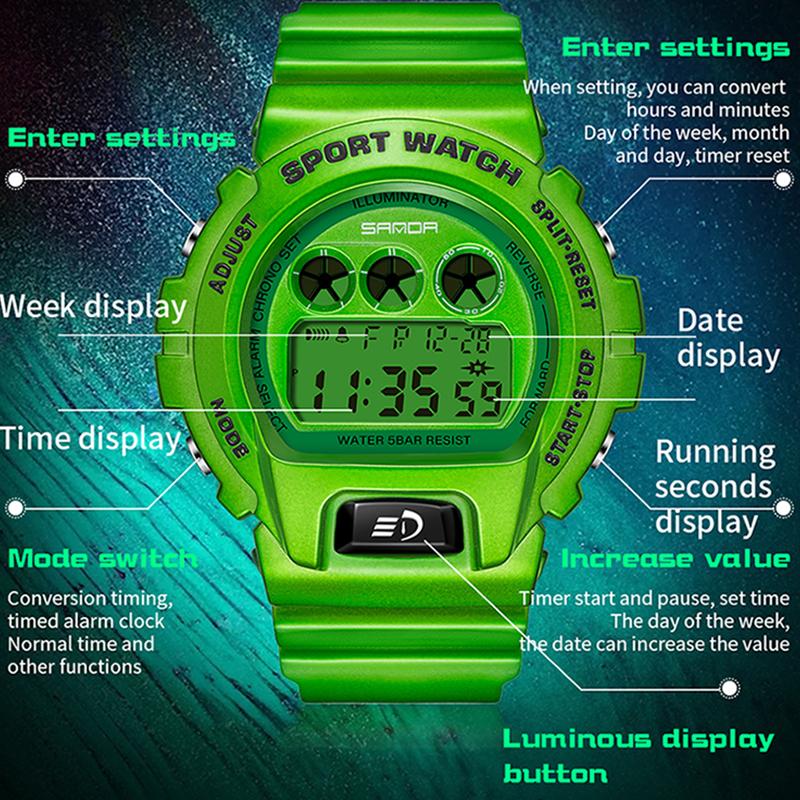 Buy SANDA Fashion Men's Sports Watch Digital LED Watch Stylish Simple ...