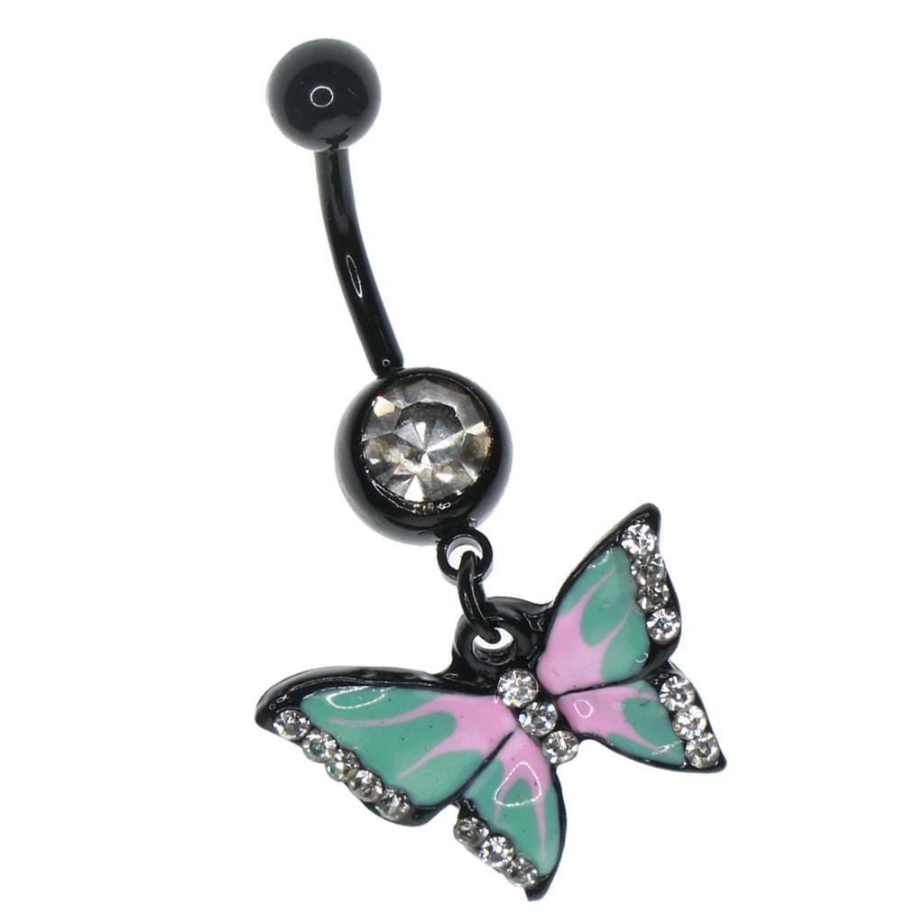 Shiny Rhinestone Butterfly Sparkle Belly Button Dangle Barbell Navel ...
