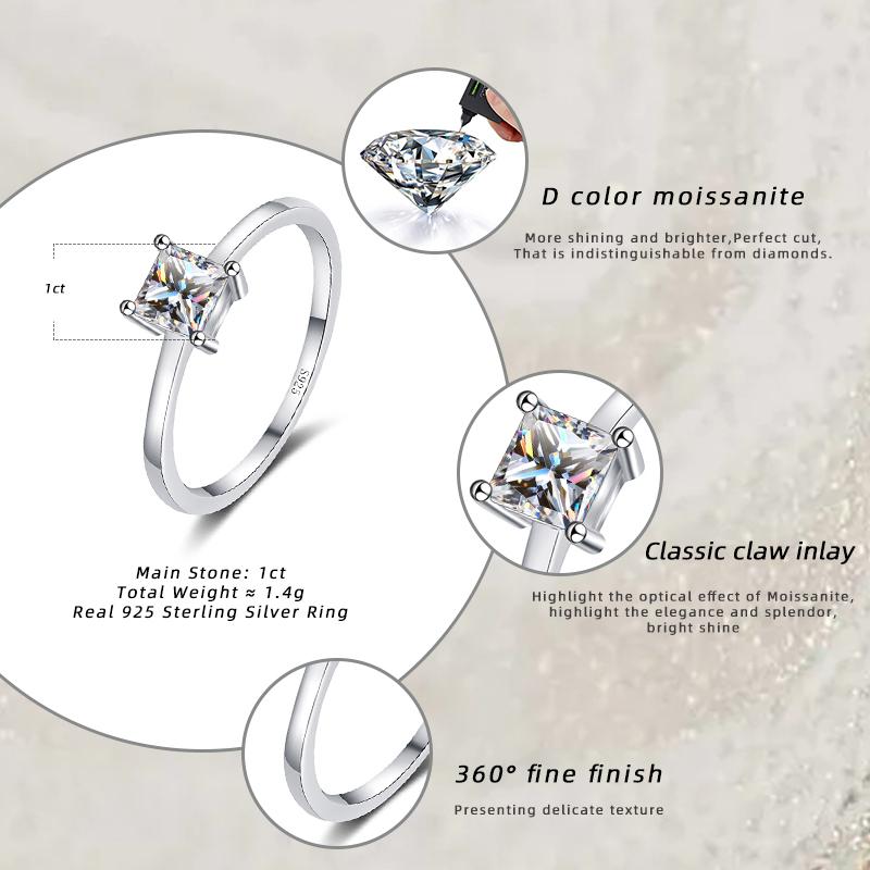 Cheap Bague Ringen 0.6ct Princess Cut Moissanite Solitaire Ring for Women Colorless High Quality ...