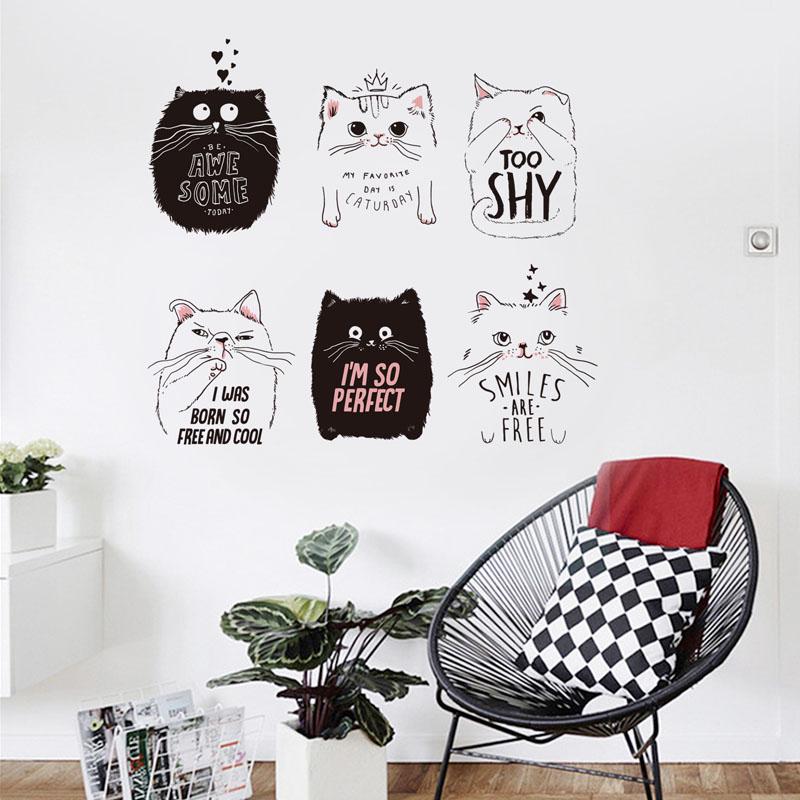 Cheap Cute Cat Wall Sticker Romantic Bedroom Home Wall Mural Customize ...
