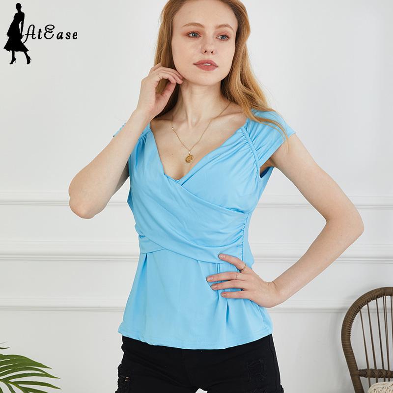 Buy Women Summer Fashion V-neck Brief Solid Color Tops T-shirts Ladies ...