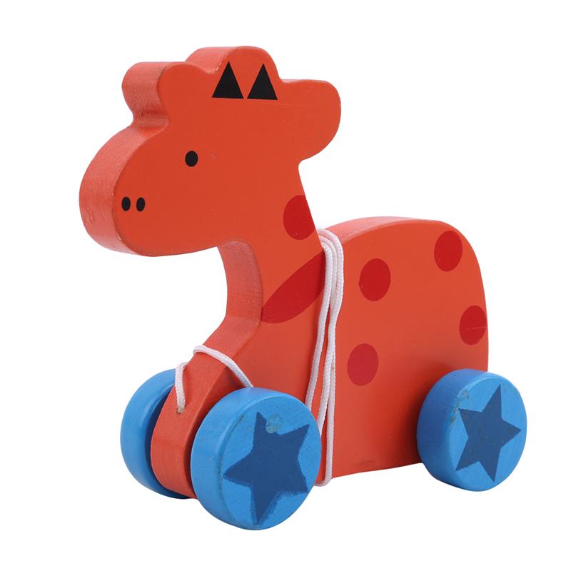 Wooden Cute Animal Giraffe Wooden Pull Toy with String for Toddler Boys ...