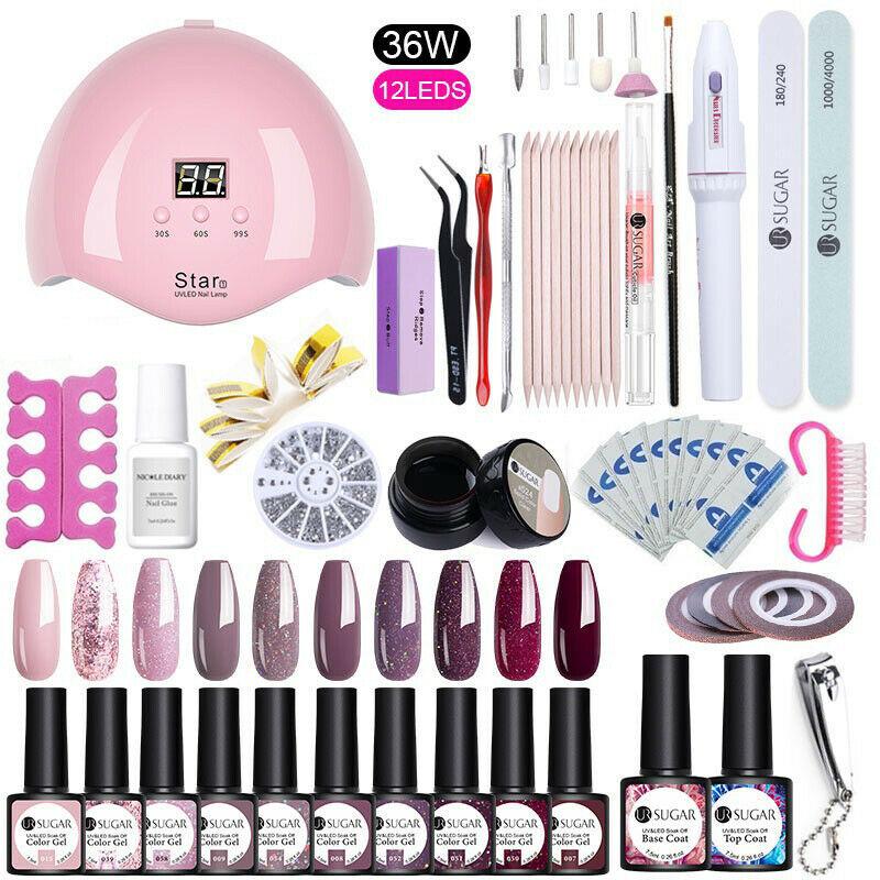 Buy UR SUGAR Nail UV Gel Kit 36W UV Nail Lamp 10 Colors Gel Polish Base ...
