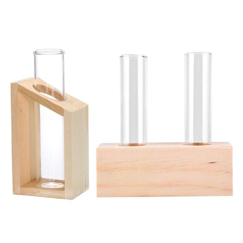 Buy Test Tube Vase in Wooden Stand Flower Pots for Hydroponic Plants ...