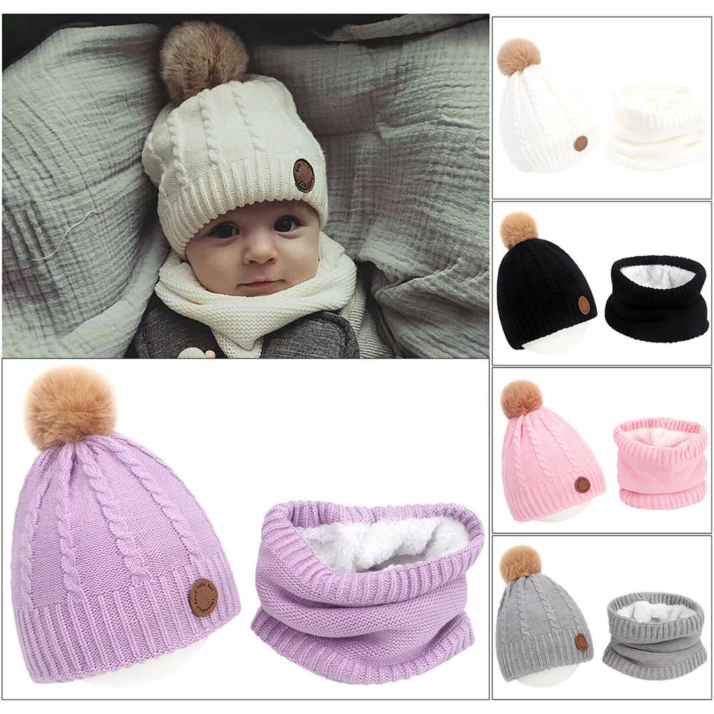 Buy Baby Knit Hat Scarf Winter Warm Beanie Cap With Circle Loop Scarf Neckwarmer Two-piece Suit ...