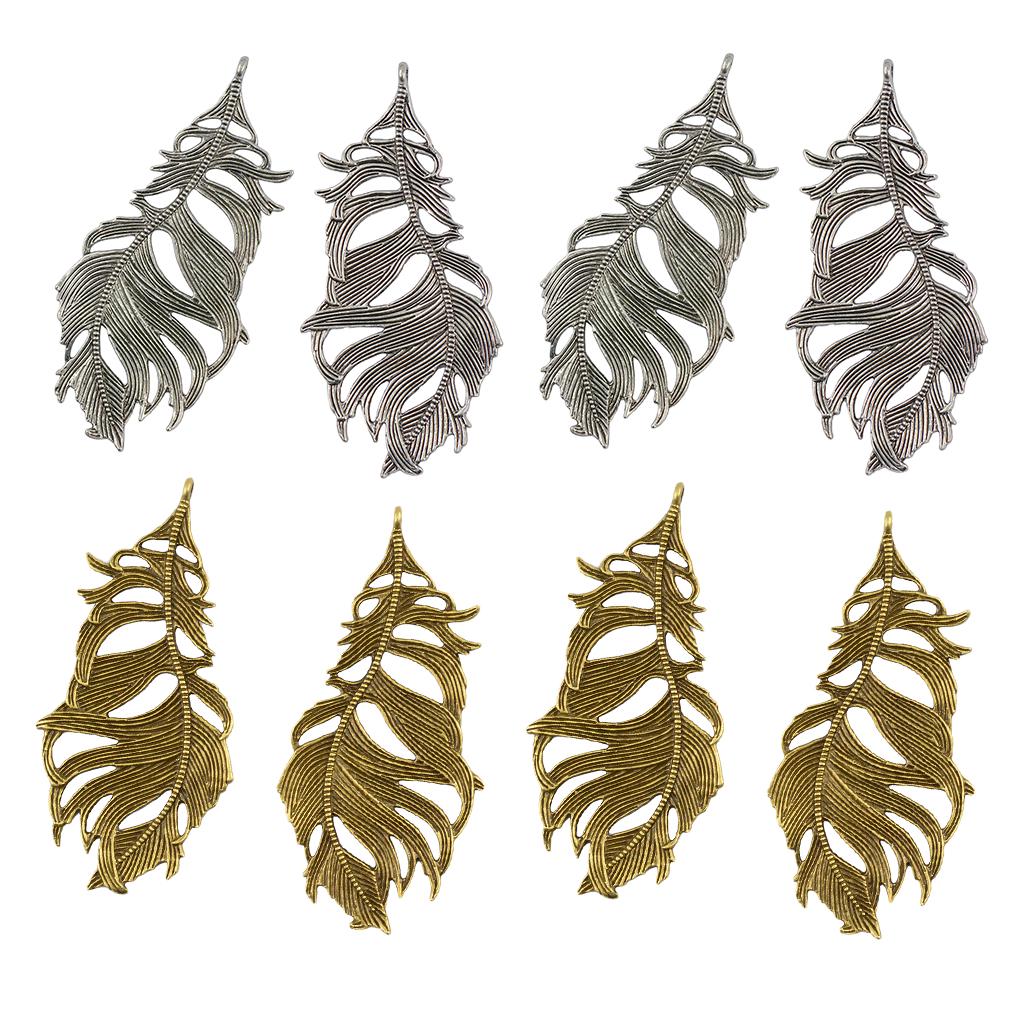 Buy 8 Pieces Tibetan Silver Bronze Large Filigree Feather Necklace ...