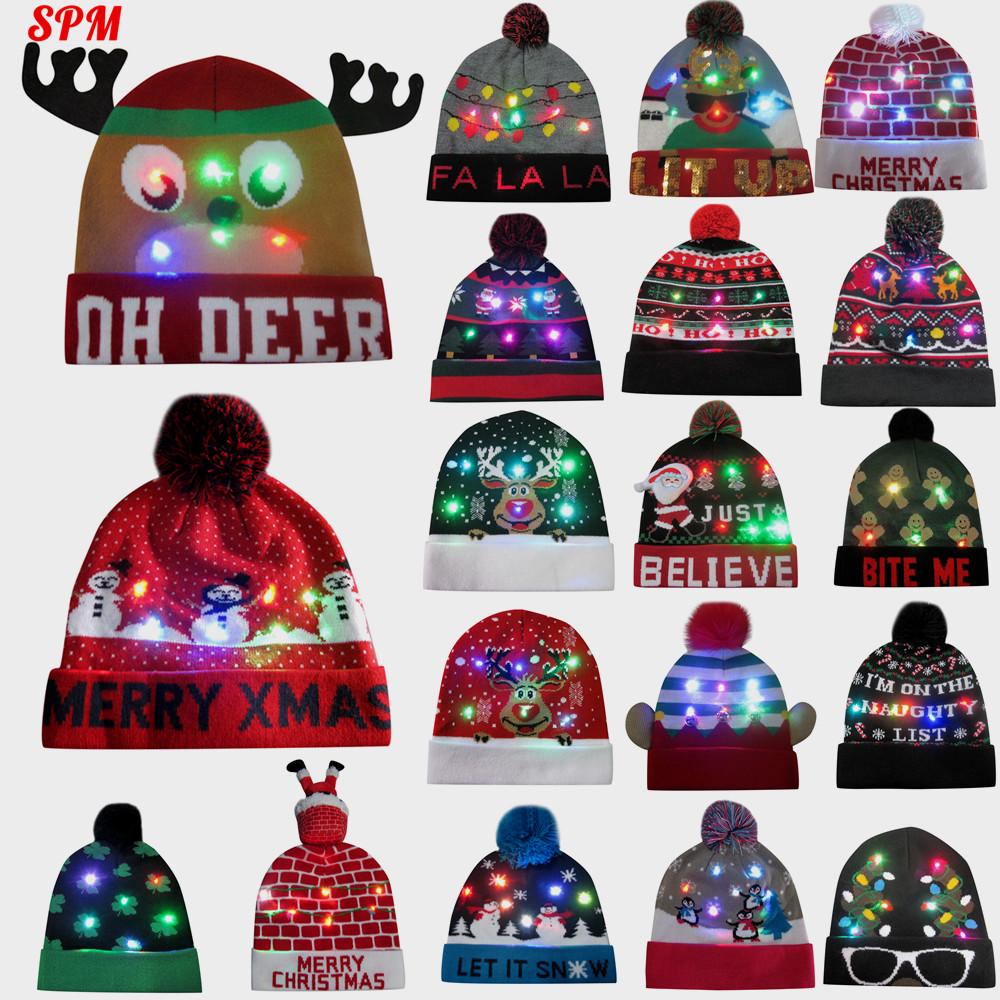 Buy Colorful Merry Christmas LED Light-up Knit Hat Beanie Hairball Warm ...