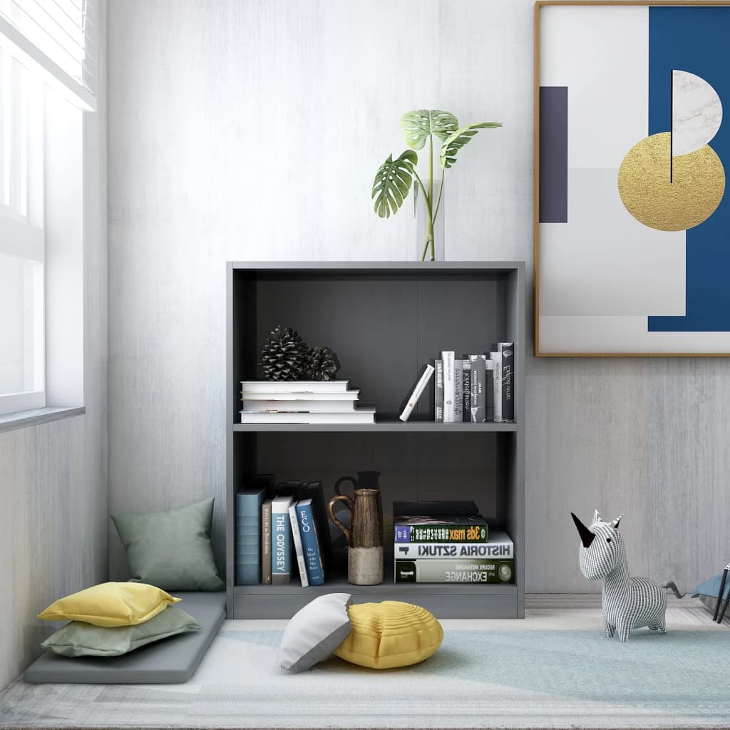 Buy Bookshelf High Gloss Grey 60x24x74.5 cm Engineered Wood at ...