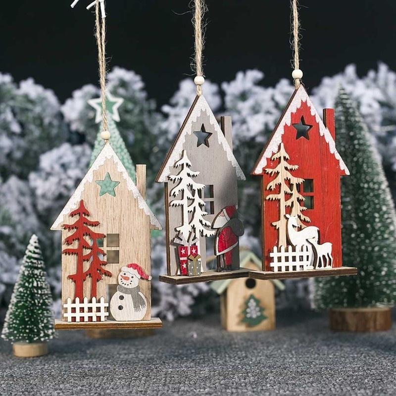 Buy 1PC House Shape Christmas Santa Claus/Snowman Wooden Pendants ...