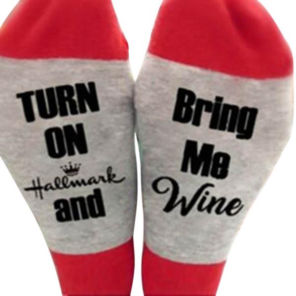 Women Hallmark Movies Soft Socks Christmas Letters Printed Winter Warm ...
