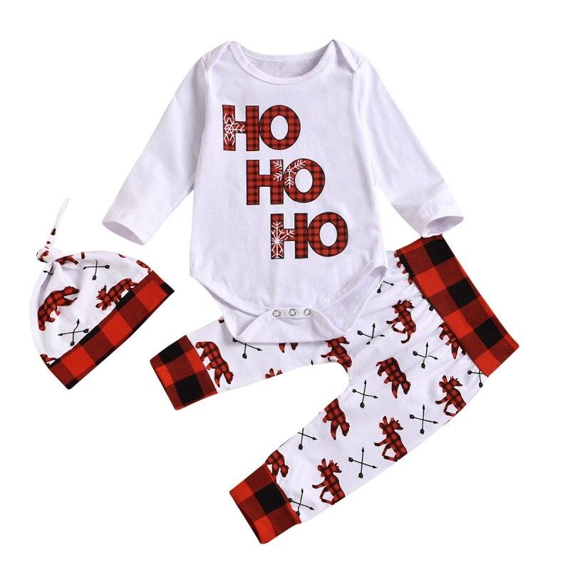 Buy Baby Christmas Clothes Long Sleeve Romper + Pants with Hat Three ...