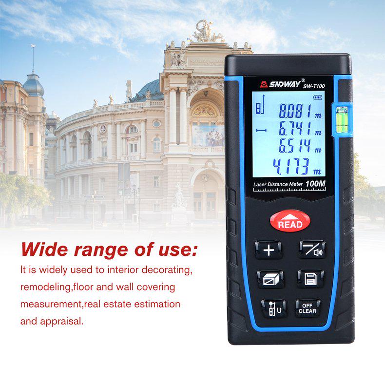 SNDWAY 100M Handheld Laser Distance Meter Range Finder Measure ...