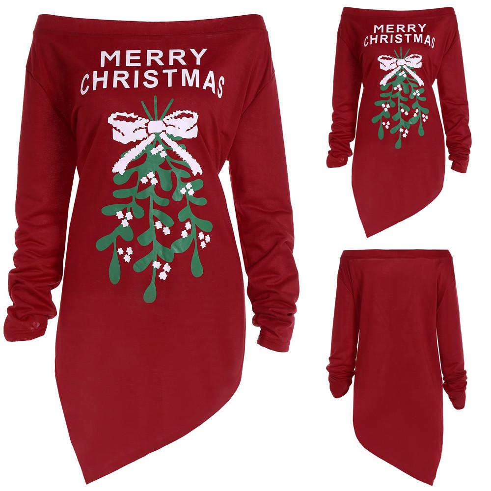 Buy Women Xmas Print Letter Dress Ladies Christmas Tree Long Sleeve ...