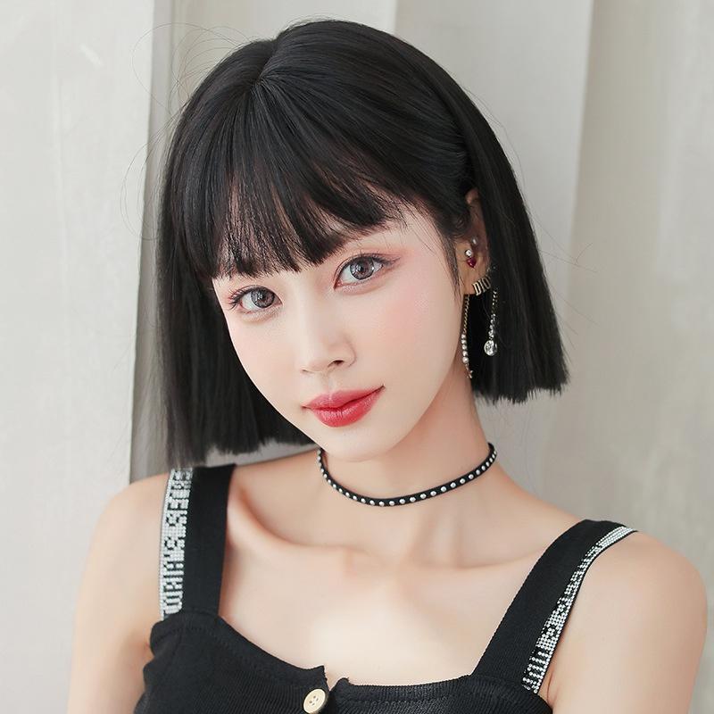 Women's short black set shoulder length bobo straight wig uygun fiyatlı ...