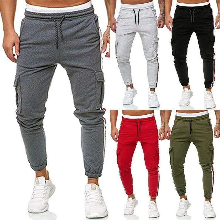 Satın alın Mens Drawstring Striped Pockets Joggers Trousers Tracksuit ...