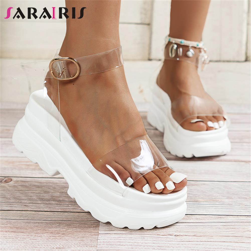 Buy Fashion Female Sandals Punk Summer Big Size Transparent PVC Chunky ...
