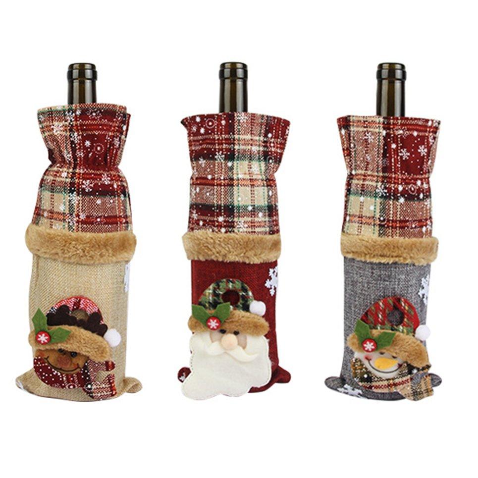 Buy Flower Family Wine Bottle Cover Christmas Decoration Linen Santa ...